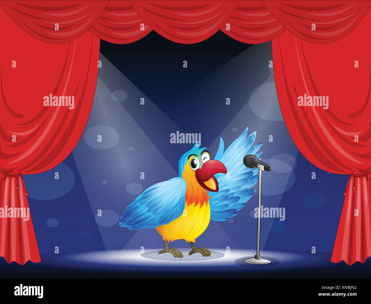 Illustration of a colorful parrot at the center of the stage Stock ...