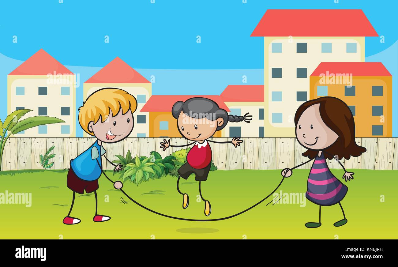 Illustration of kids playing rope in a beautiful nature Stock Vector ...