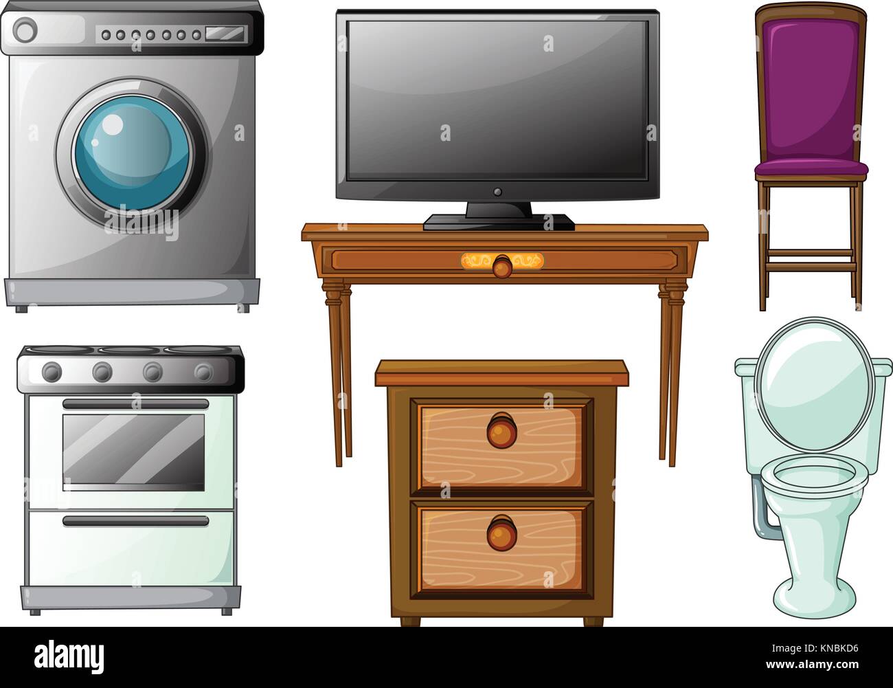 Illustration of house appliances and furnitures on a white background ...