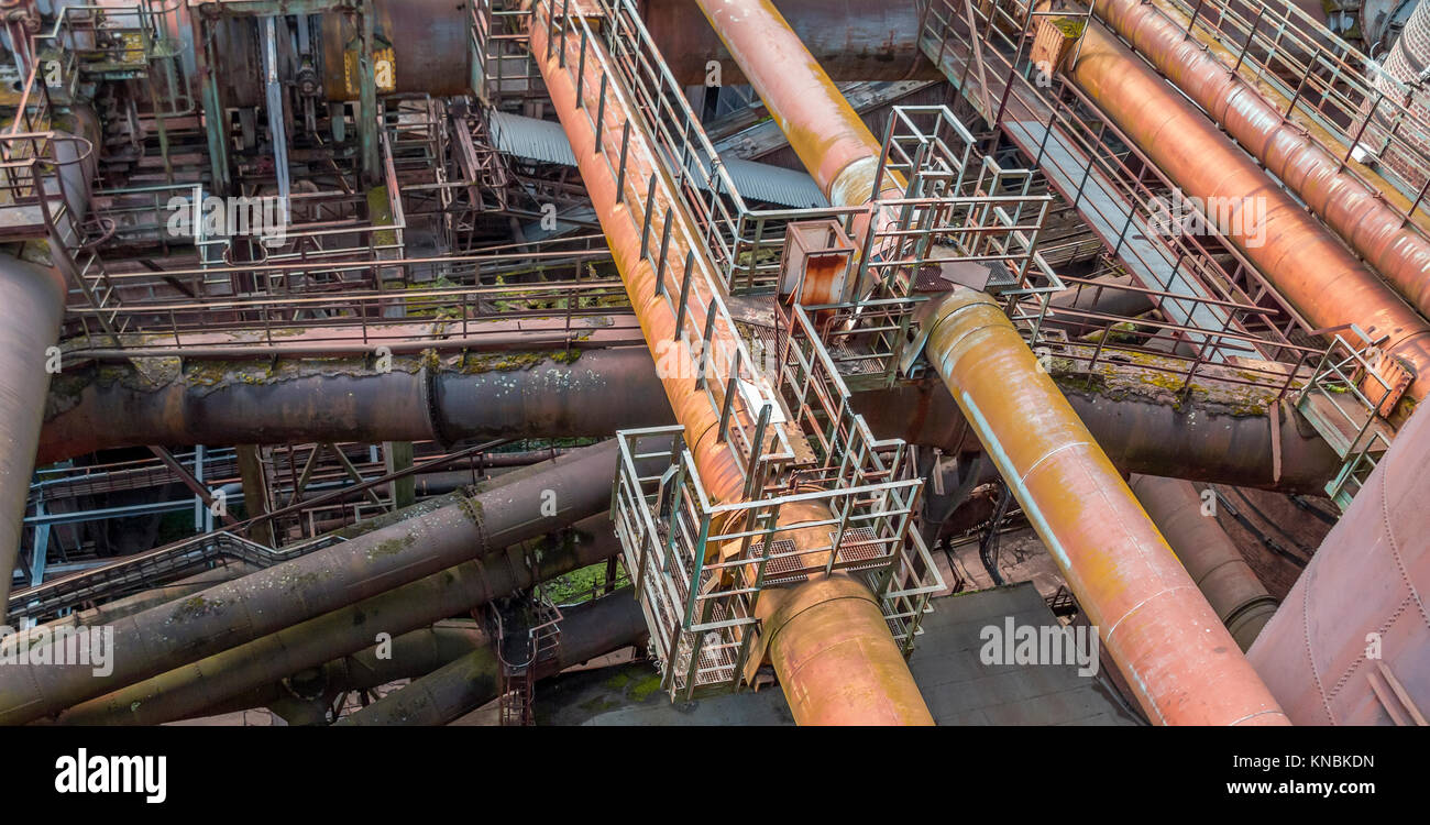 weathered rusty high angle industrial scenery with old corroded steel ...