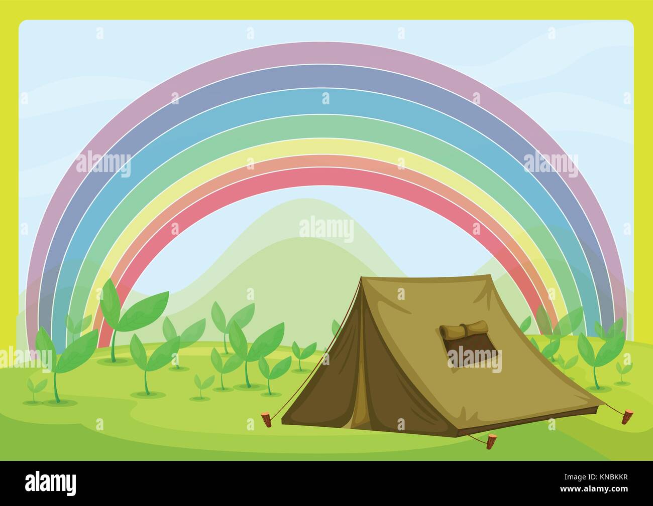 Illustration of a tent and a rainbow on a field Stock Vector Image ...