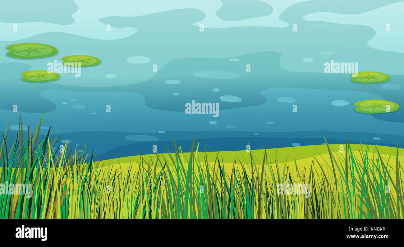 Illustration of a water and a beautiful landscape Stock Vector Image ...