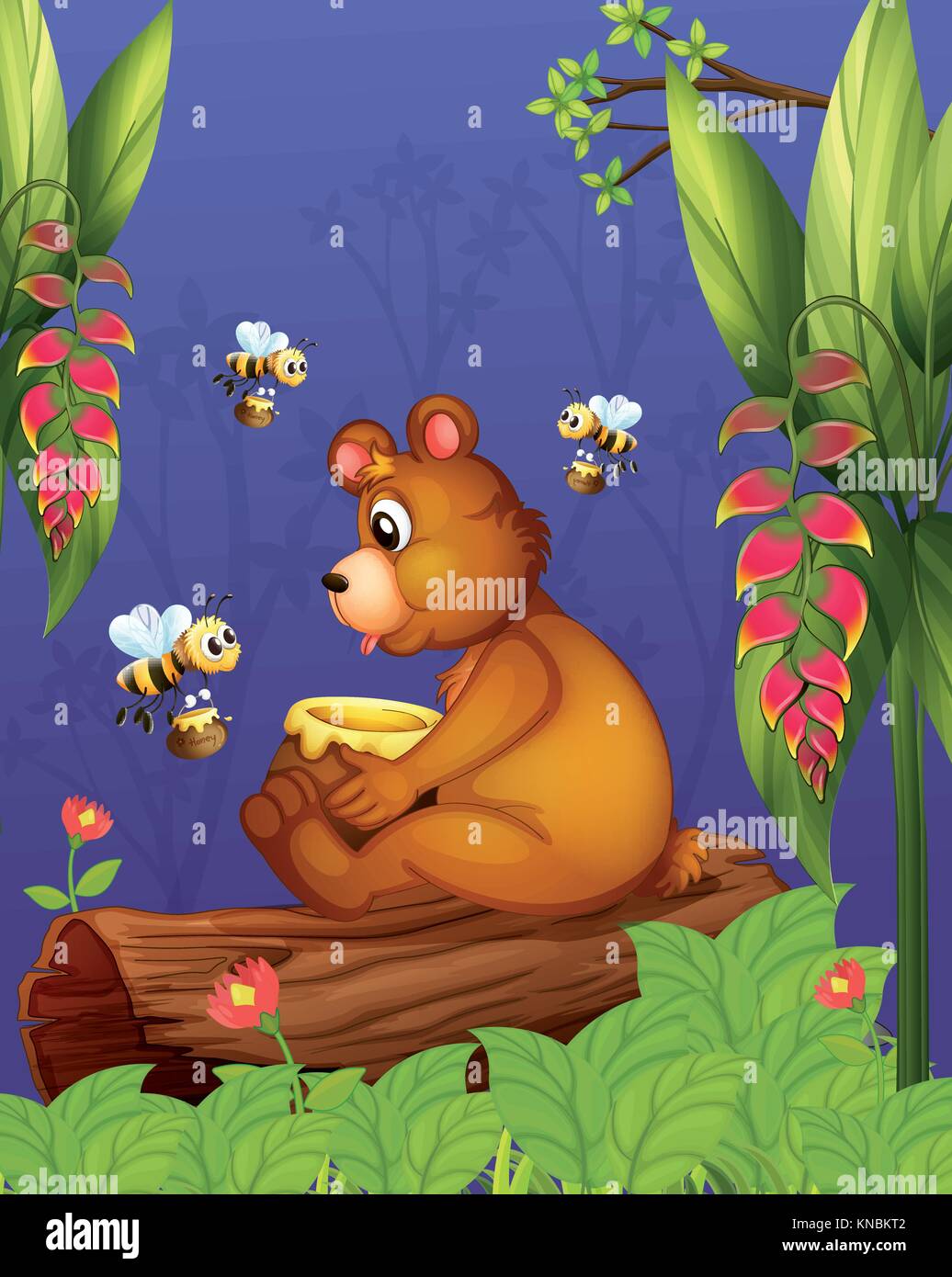 Illustration of a bear with three bees in the forest Stock Vector Image ...