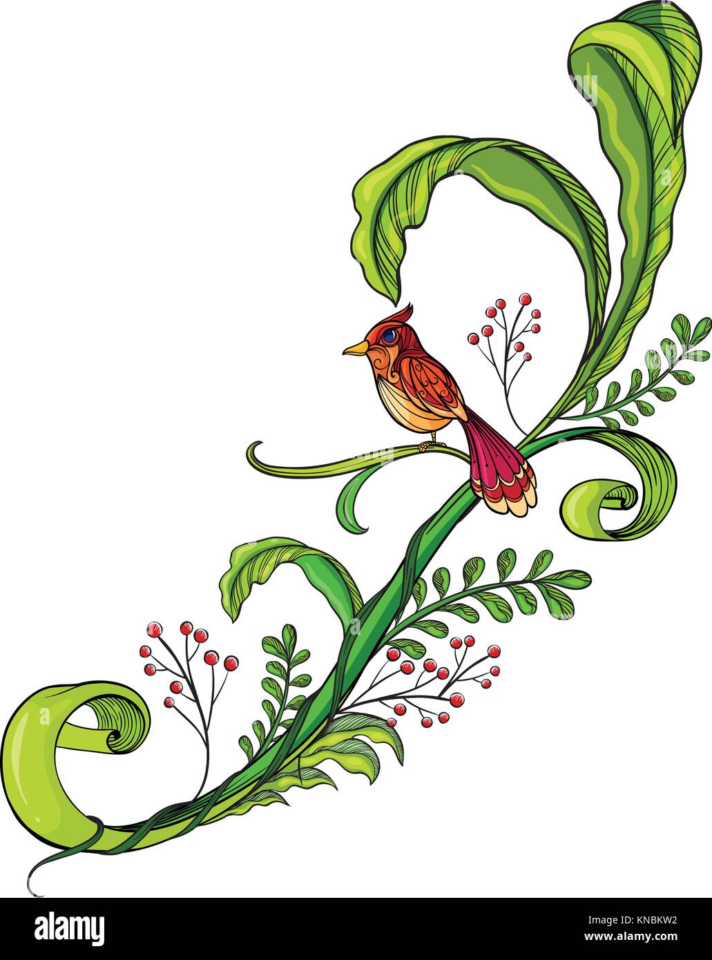 Illustration of a border with a bird on a white background Stock Vector ...