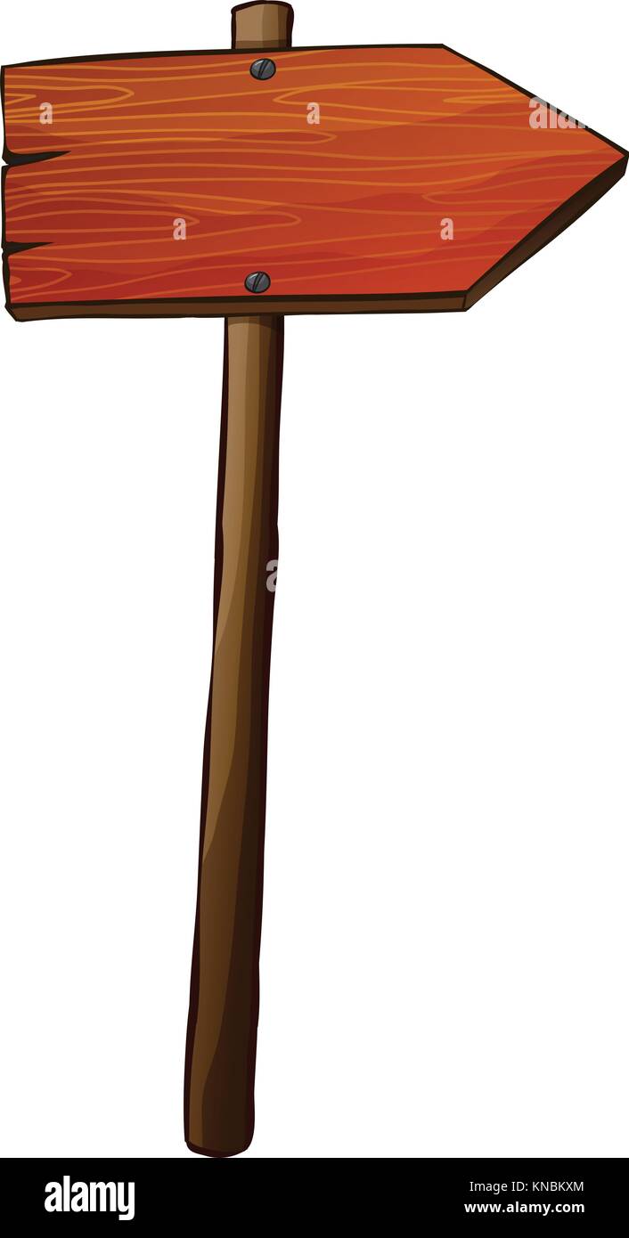 Illustration of a signboard arrow made of wood on a white background ...