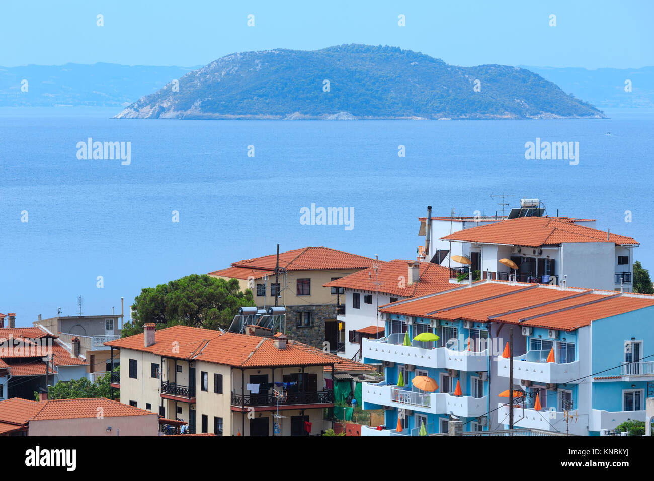 Summer morning top view on coastal Neos Marmaras village (Halkidiki ...