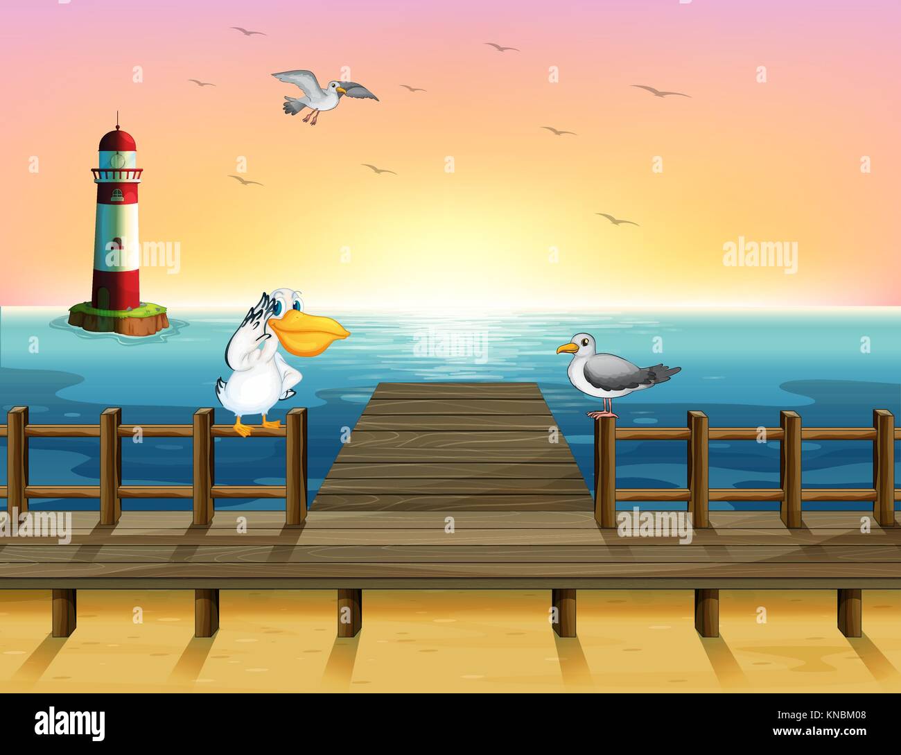 Illustration of the view of the port with the birds Stock Vector Image ...