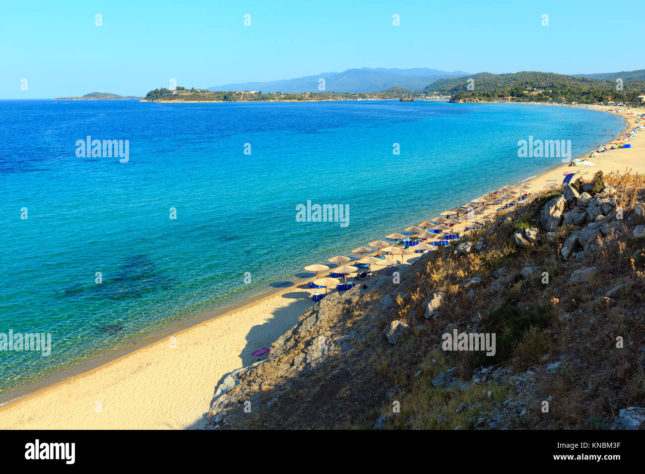Summer sea top view with Trani Ammouda beach (Ormos Panagias, Halkidiki ...