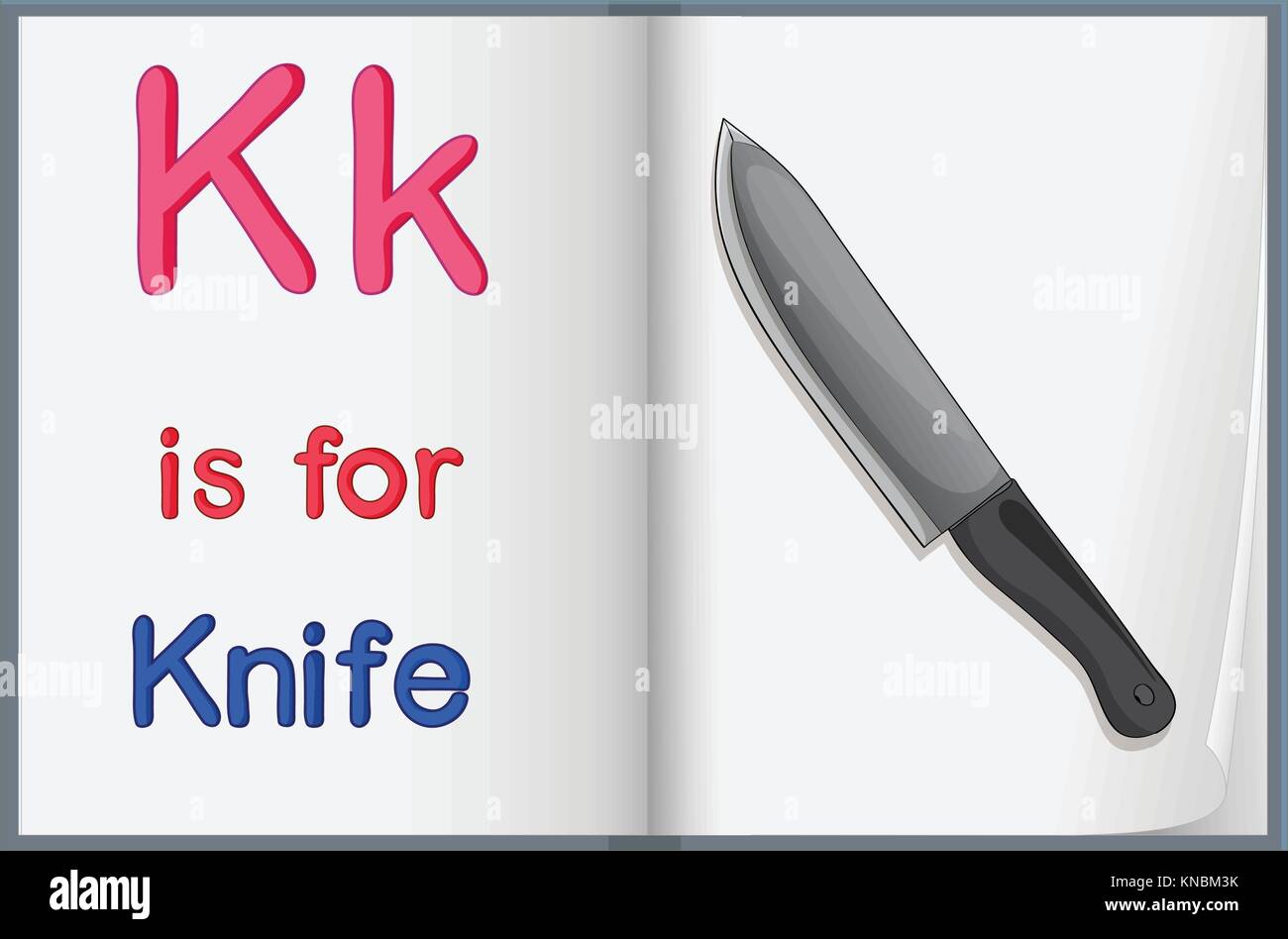 Illustration of a picture of a knife in a book on a white background ...