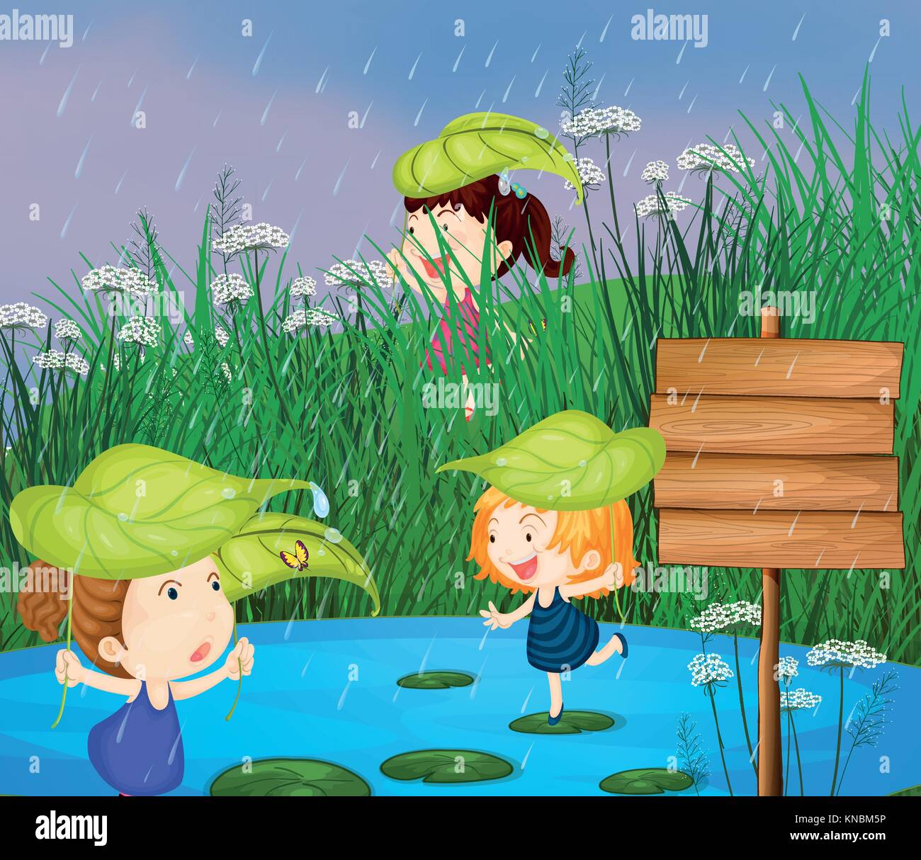 Illustration of kids playing in the rain Stock Vector Image & Art - Alamy