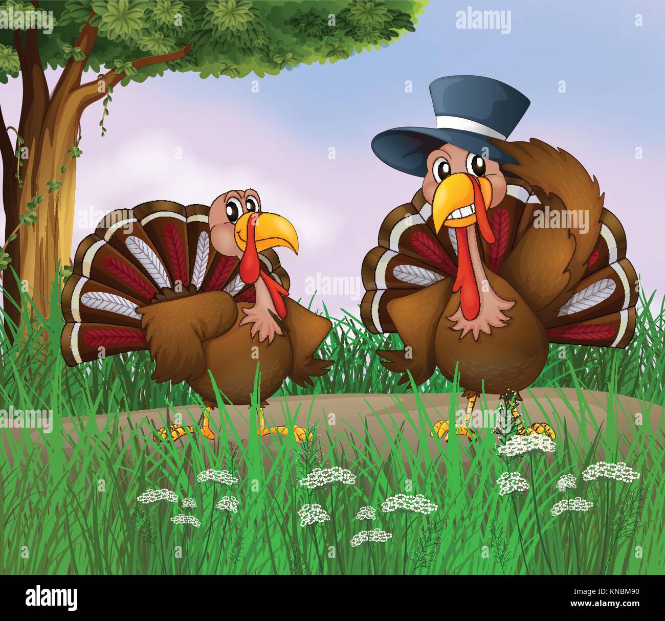 Illustration of two turkeys along the road Stock Vector Image & Art - Alamy