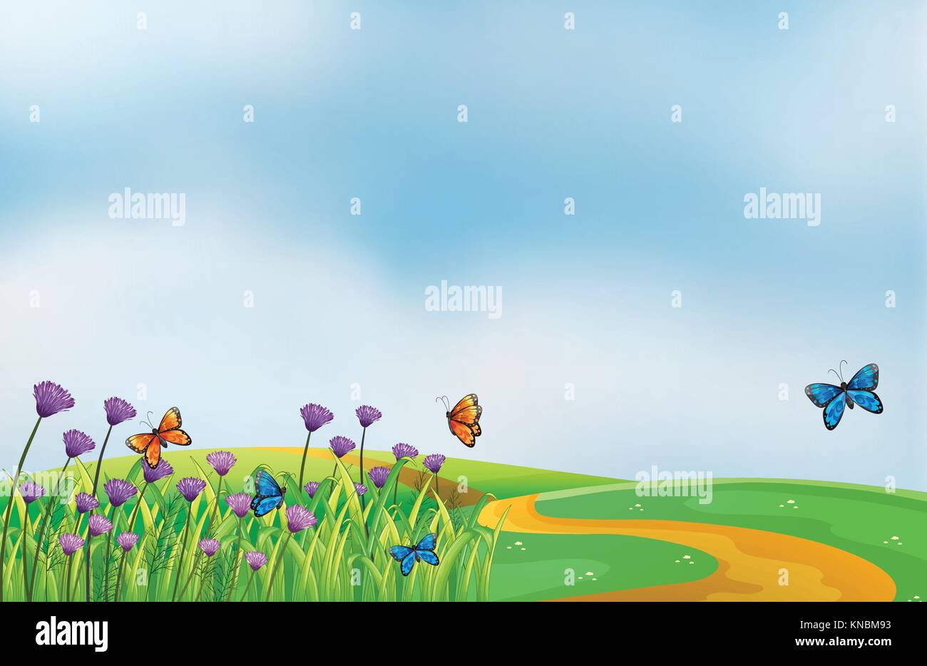 Illustration of violet flowers along the road Stock Vector Image & Art ...