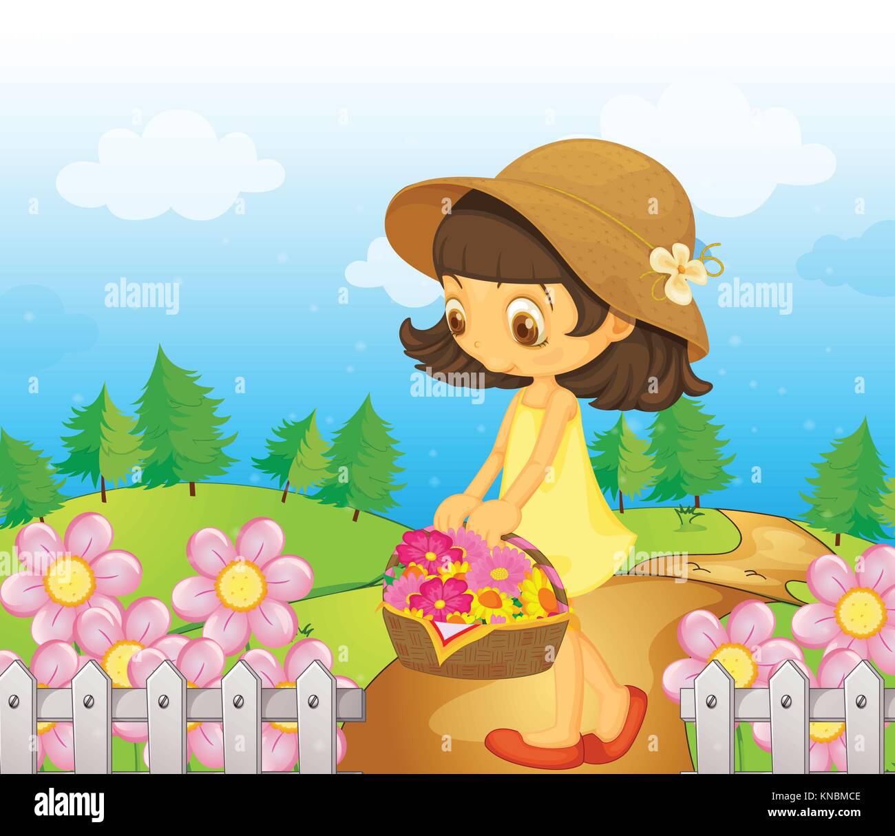 Girl collecting flowers Stock Vector Images - Alamy