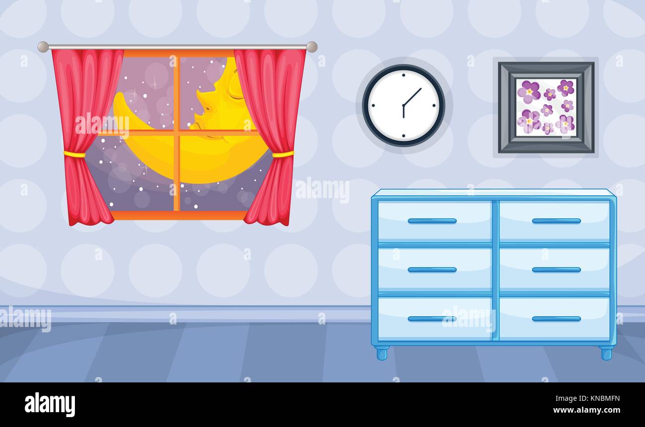 Illustration of room interior with open window in night Stock Vector ...