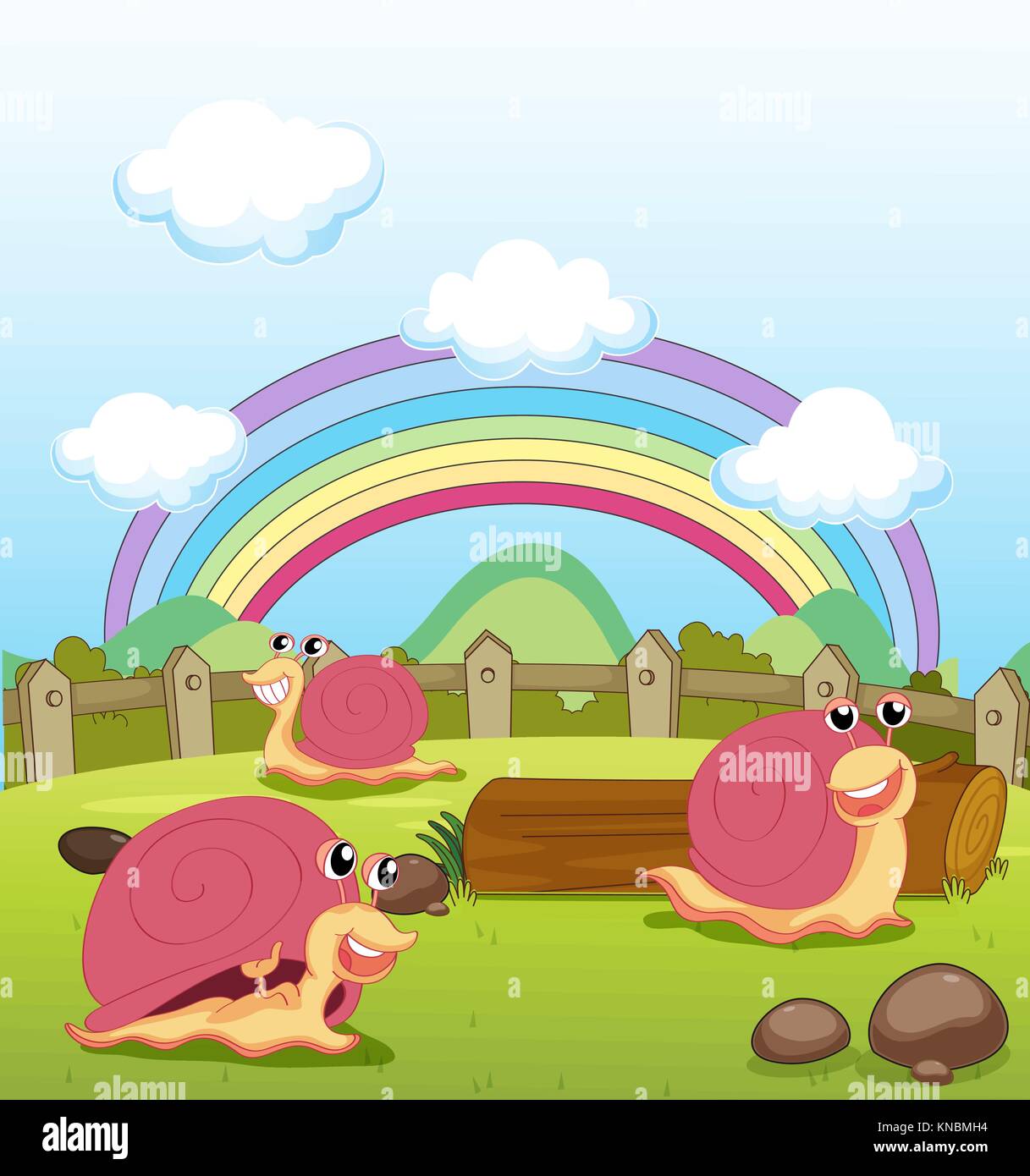 Illustration of smiling snails and a rainbow Stock Vector Image & Art ...
