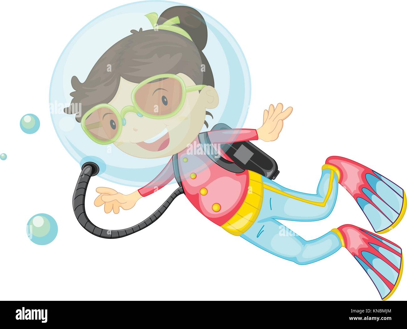 Illustration of a girl scuba diving on a white background Stock Vector ...