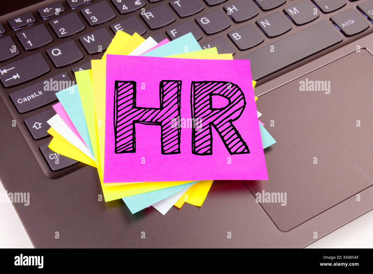 Writing HR Human resource text made in the office close-up on laptop ...