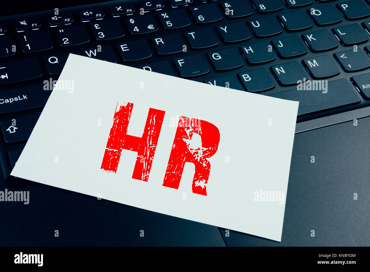 Writing HR Human resource text made in the office close-up on laptop ...