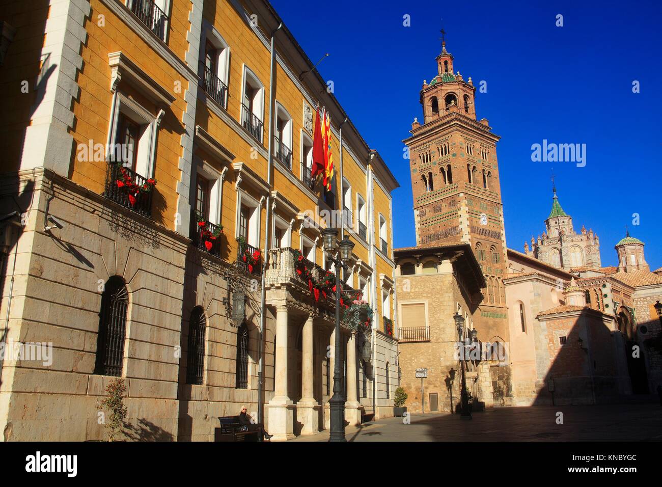 Cathedral Santa María de Mediavilla of mudejar style and town hall in ...