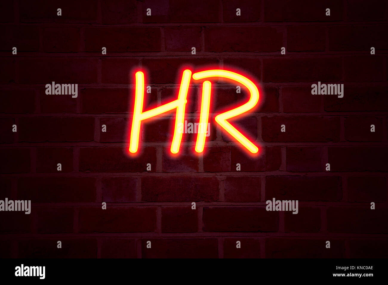 HR Human resource neon sign on brick wall background. Fluorescent Neon ...