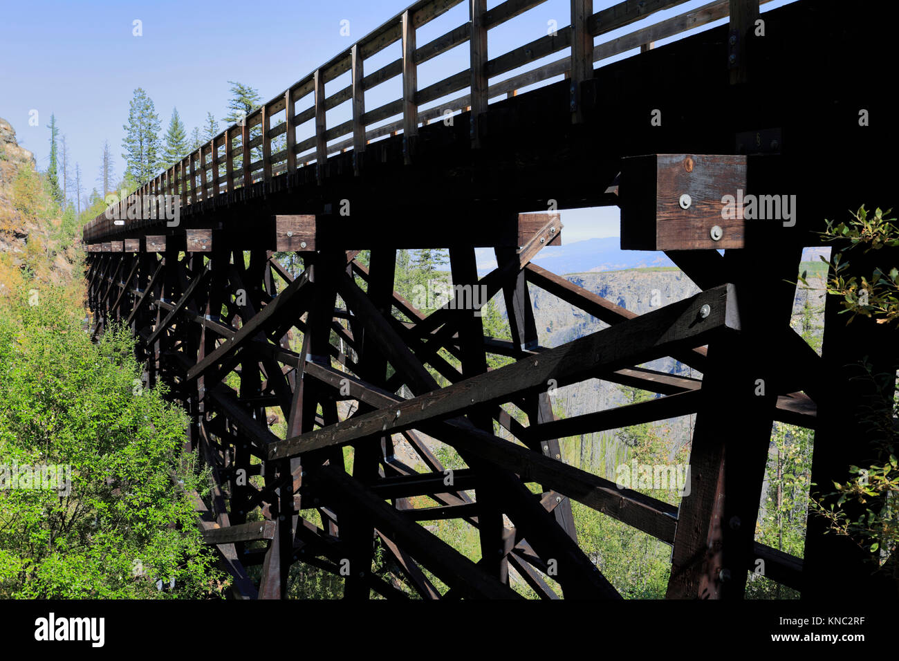 View over the Myra Bellevue Park, Wooden Trestle railway, Kettle Valley Railway, Myra Canyon ...