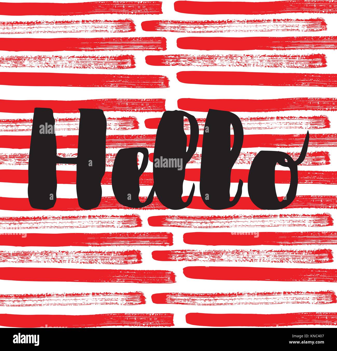 Hello. Vector hand drawn brush lettering on colorful background ...