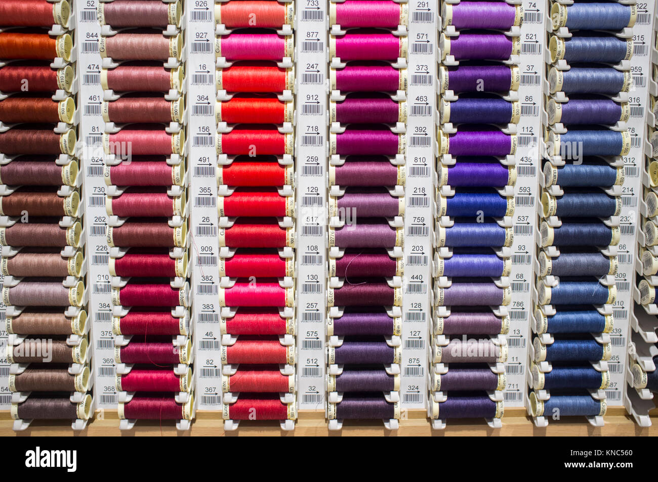 Badajoz, Spain - August 30th, 2017: sewing thread reels on a market ...