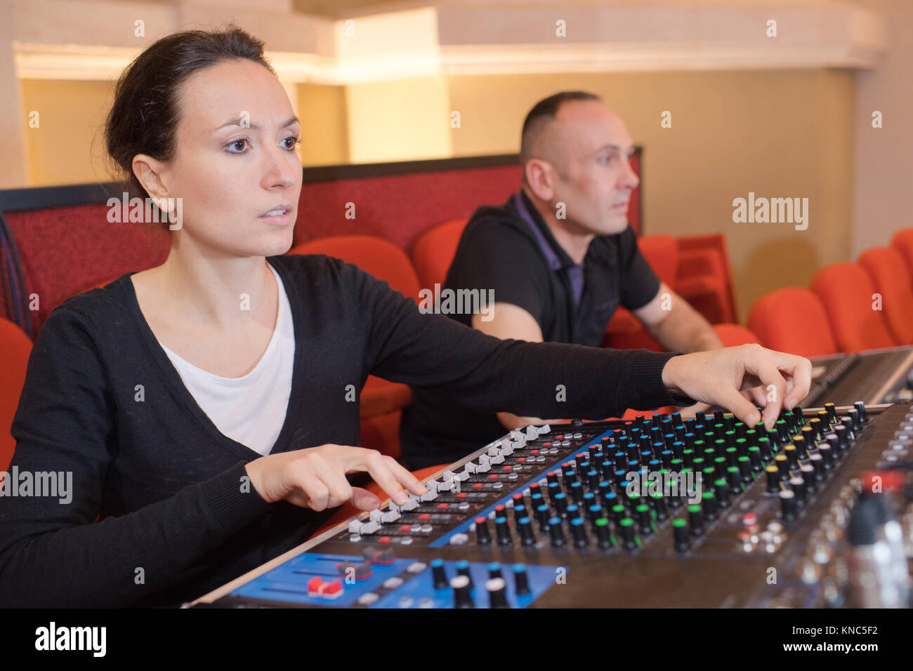 beautiful woman working as radio dj live in studio Stock Photo - Alamy