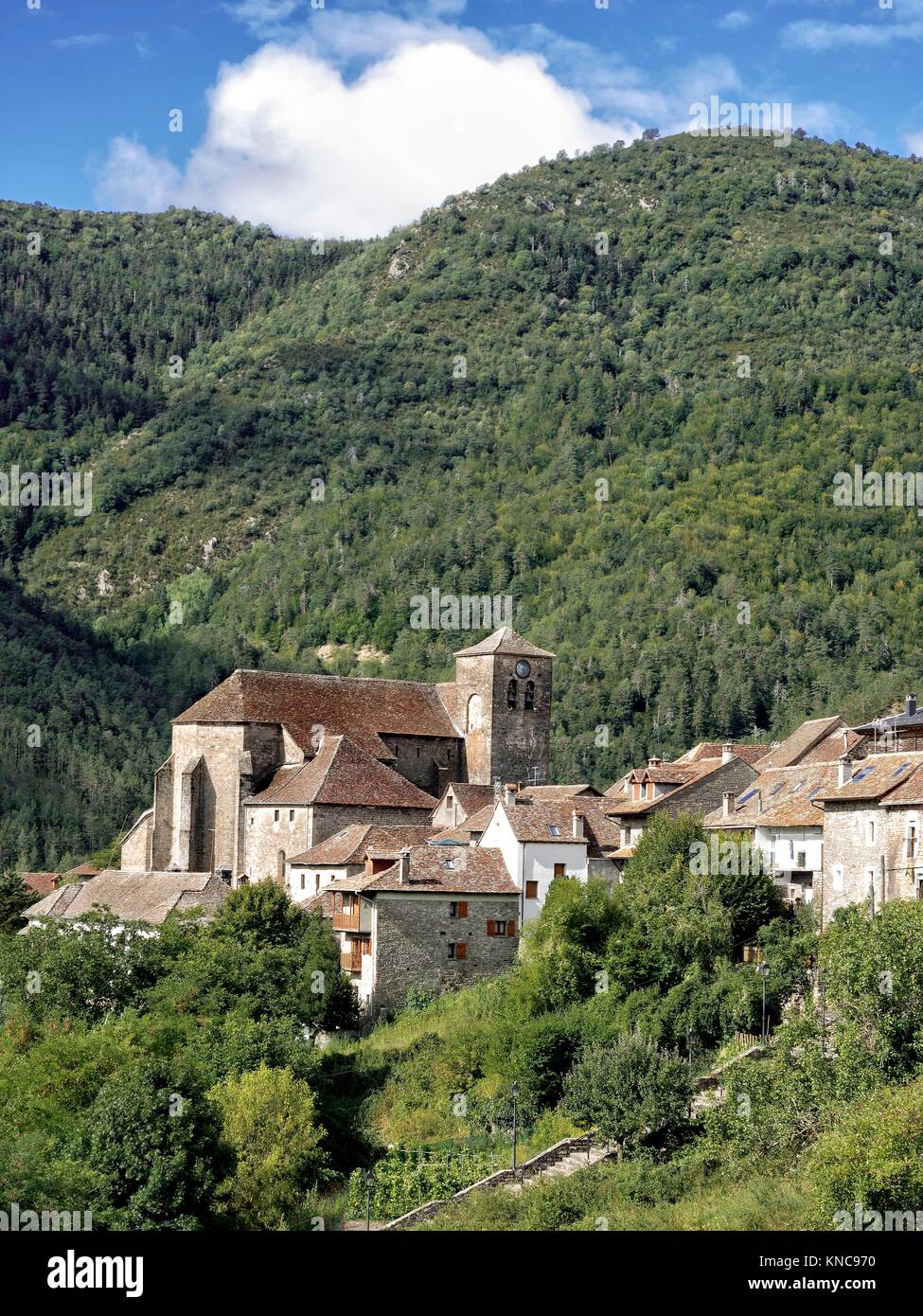 Ansó village and church detail Stock Photo - Alamy