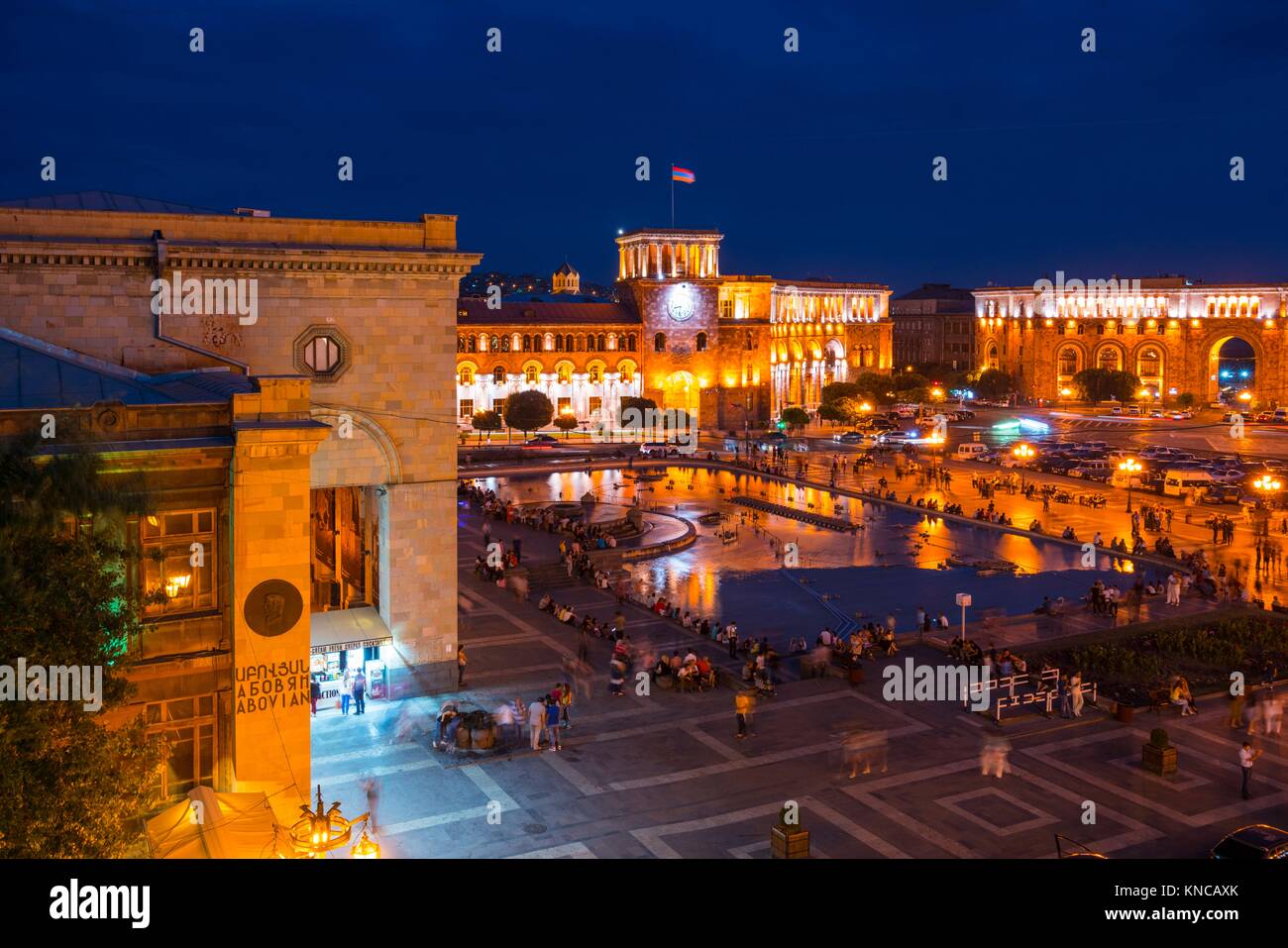 Republic Square at night, Yerevan City, Armenia, Middle East Stock ...