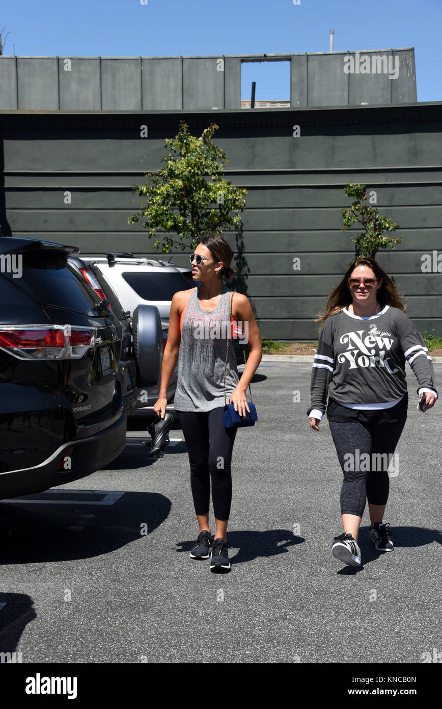 BRENTWOOD, CA - JULY 25: Actress Jessica Alba heads to spin class on ...