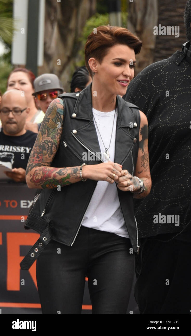 UNIVERSAL CITY, CA - JULY 08: Ruby Rose displays her tattoos at 'Extra ...