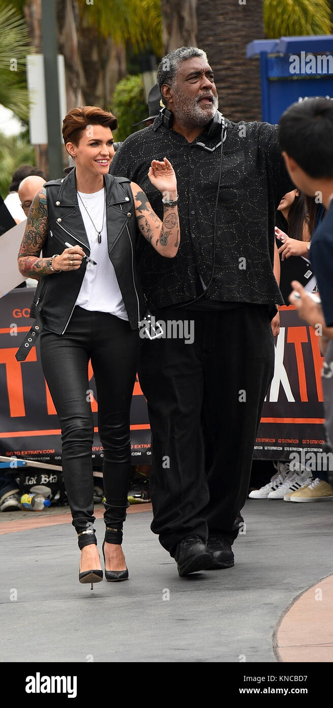 UNIVERSAL CITY, CA - JULY 08: Ruby Rose displays her tattoos at 'Extra ...
