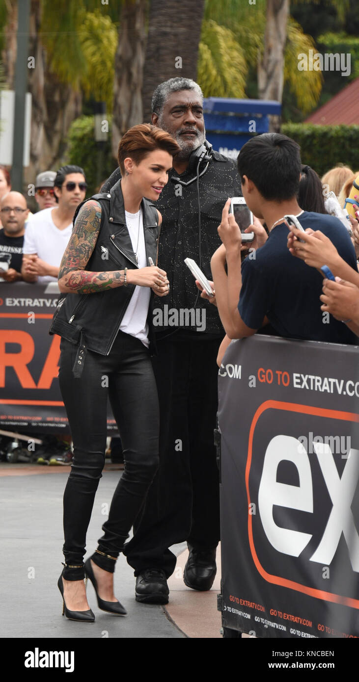 UNIVERSAL CITY, CA - JULY 08: Ruby Rose displays her tattoos at 'Extra ...