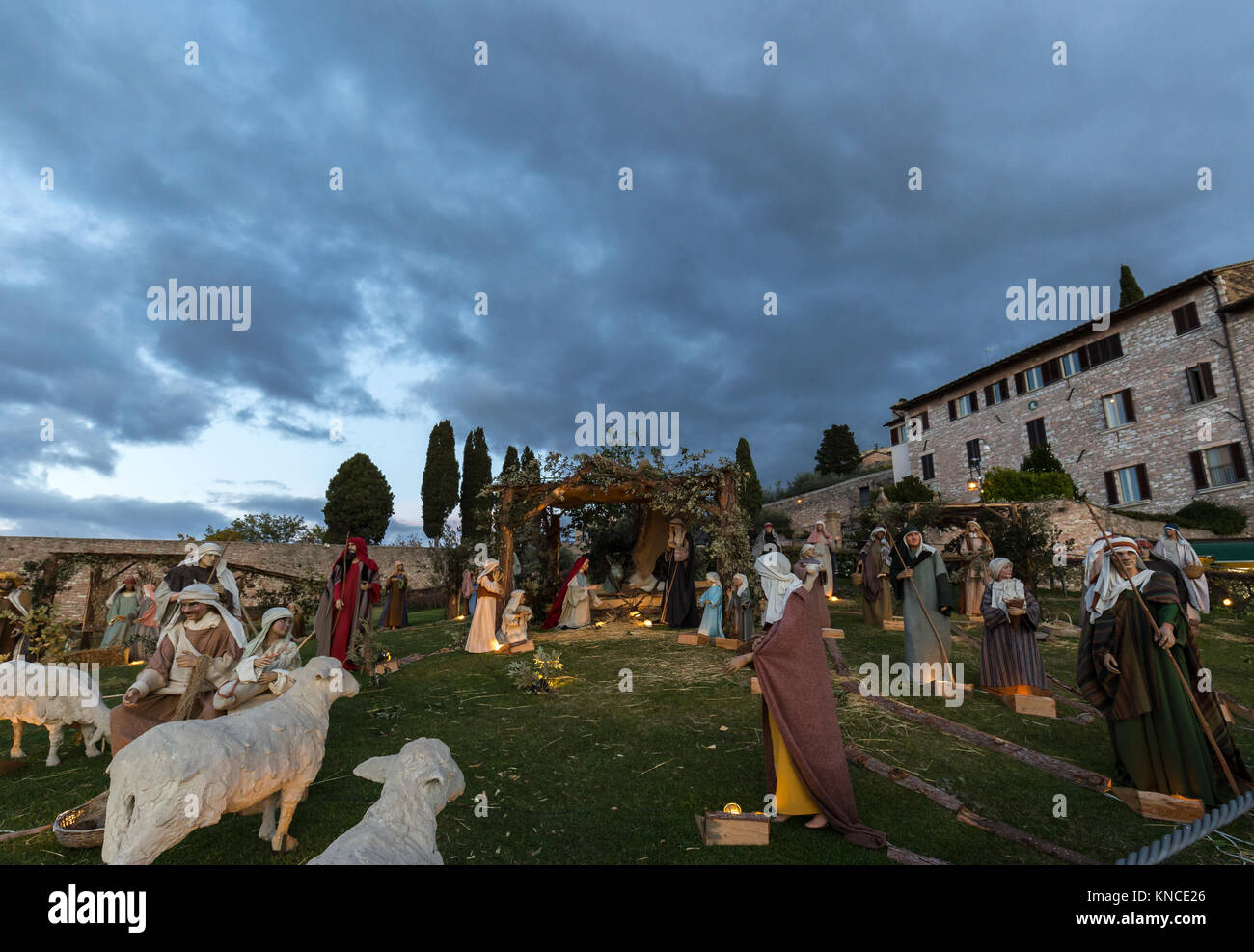 Nativity scene in Assisi, in front of S.Francesco papal church ...