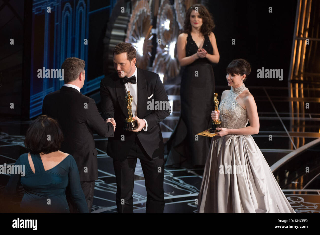 HOLLYWOOD, CA - FEBRUARY 22: Felicity Jones and Chris Pratt onstage ...