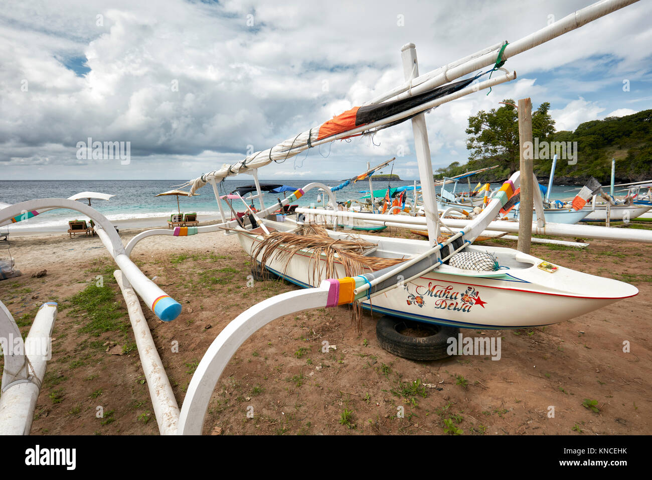 Indonesian outrigger canoe, aka jukung or cadik on White Sand Beach ...