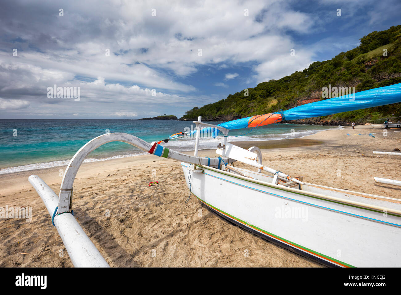 Indonesian outrigger canoe, aka jukung or cadik on White Sand Beach ...