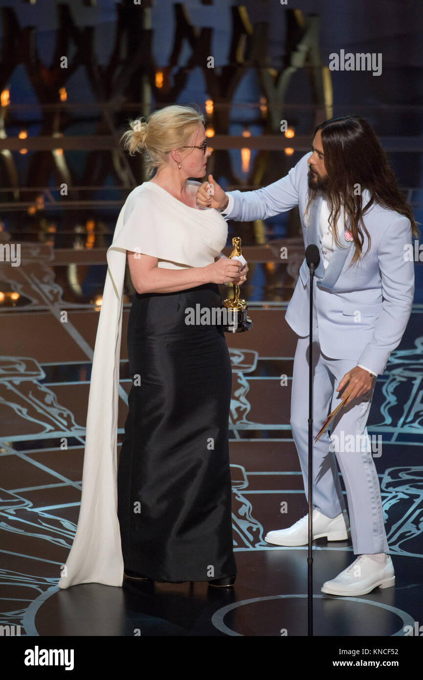 HOLLYWOOD, CA - FEBRUARY 22: Patricia Arquette and Jared Leto onstage ...