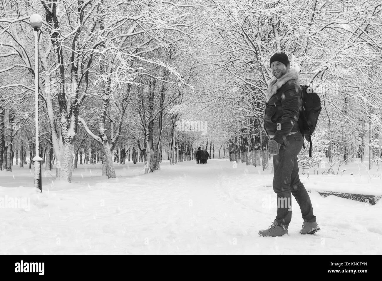 Stylish man wearing winter Black and White Stock Photos & Images - Alamy