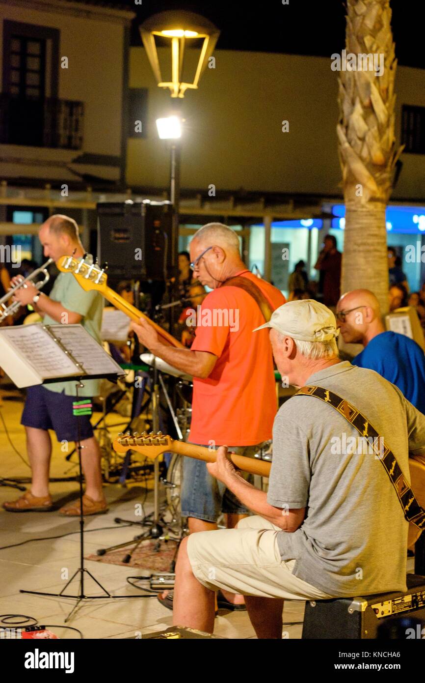 Jazz music in the square, Sant Francesc, Formentera, Balearic Islands ...
