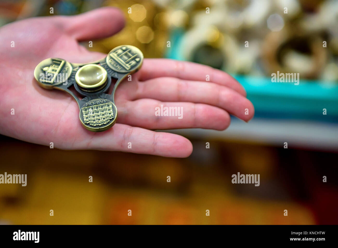 Indian fidget spinners in souvenir shop Stock Photo - Alamy