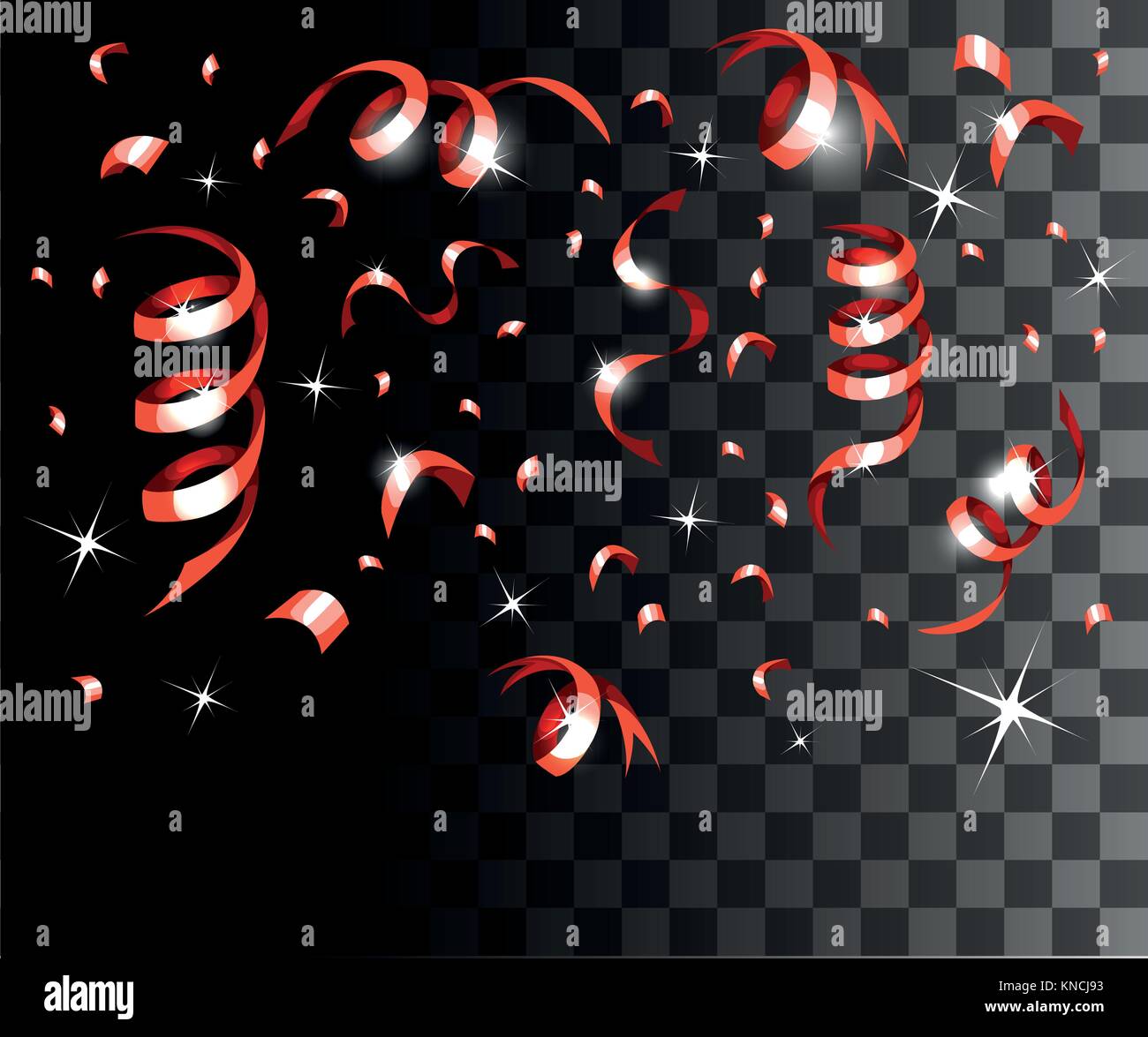 Falling red confetti and red ribbons christmas decorations isolated on ...