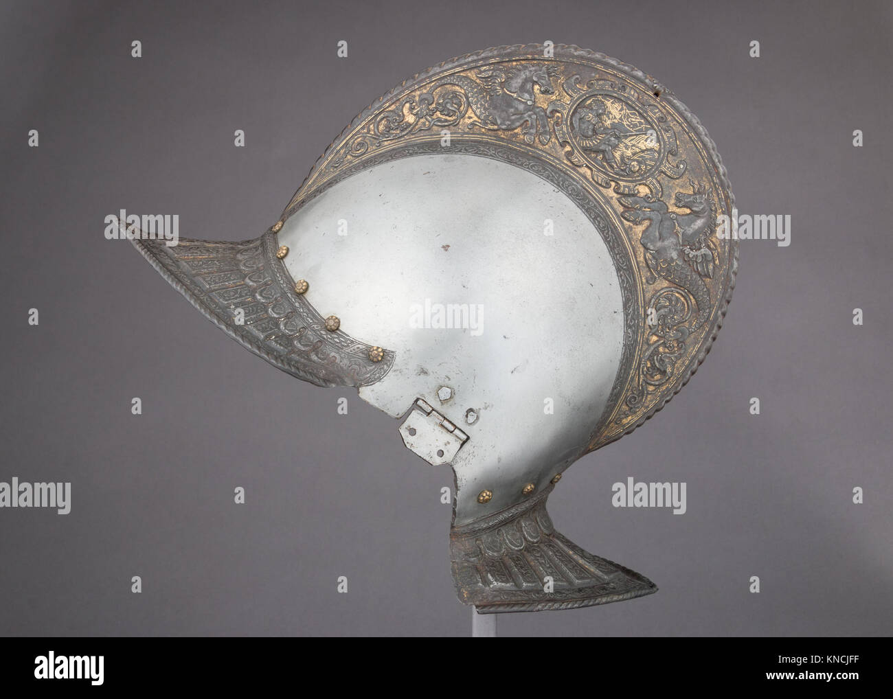 This burgonet, a type of helmet used in the Renaissance period, is a ...