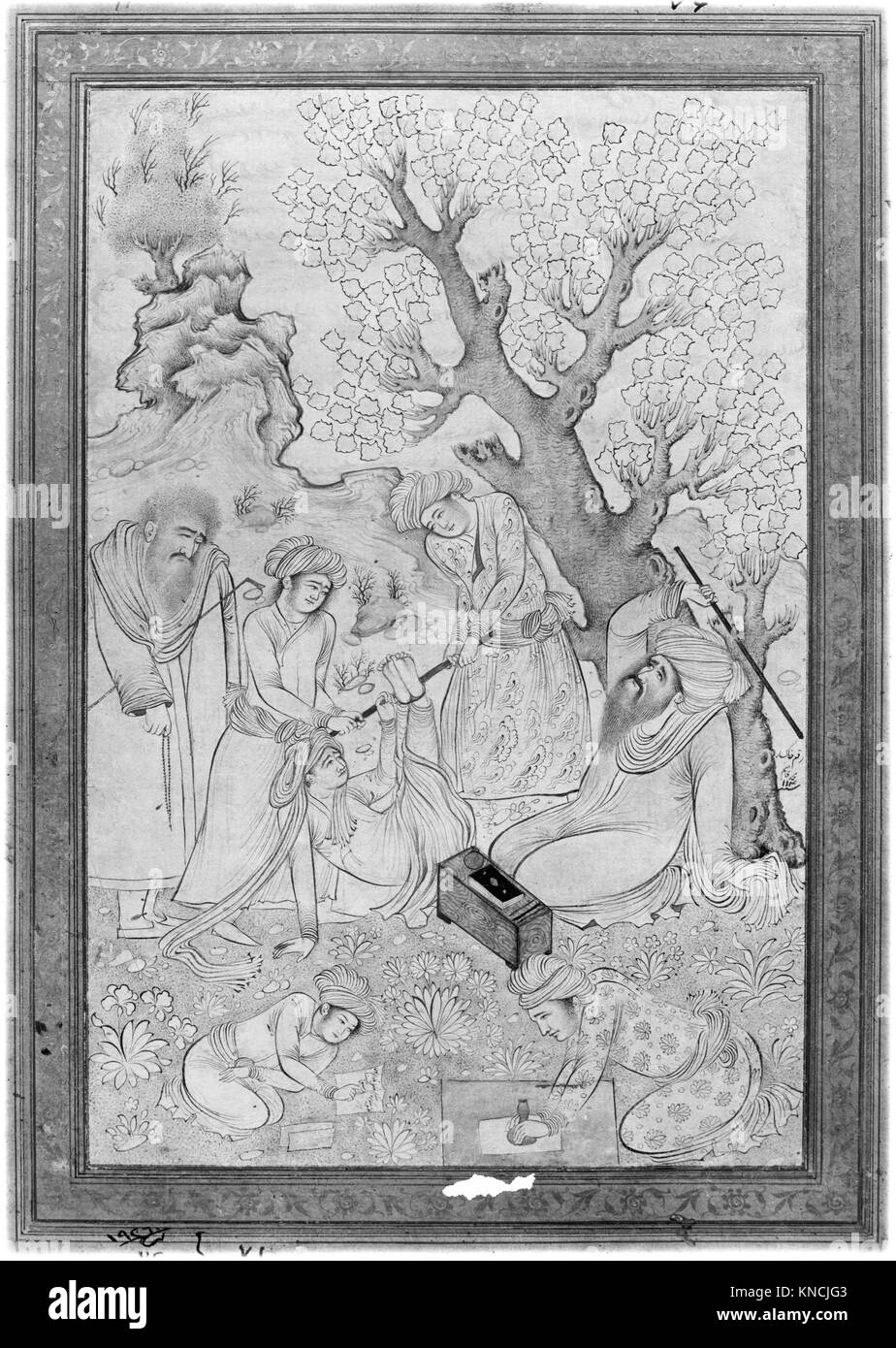 The artwork shows the chastisement of a pupil, illustrating historical ...