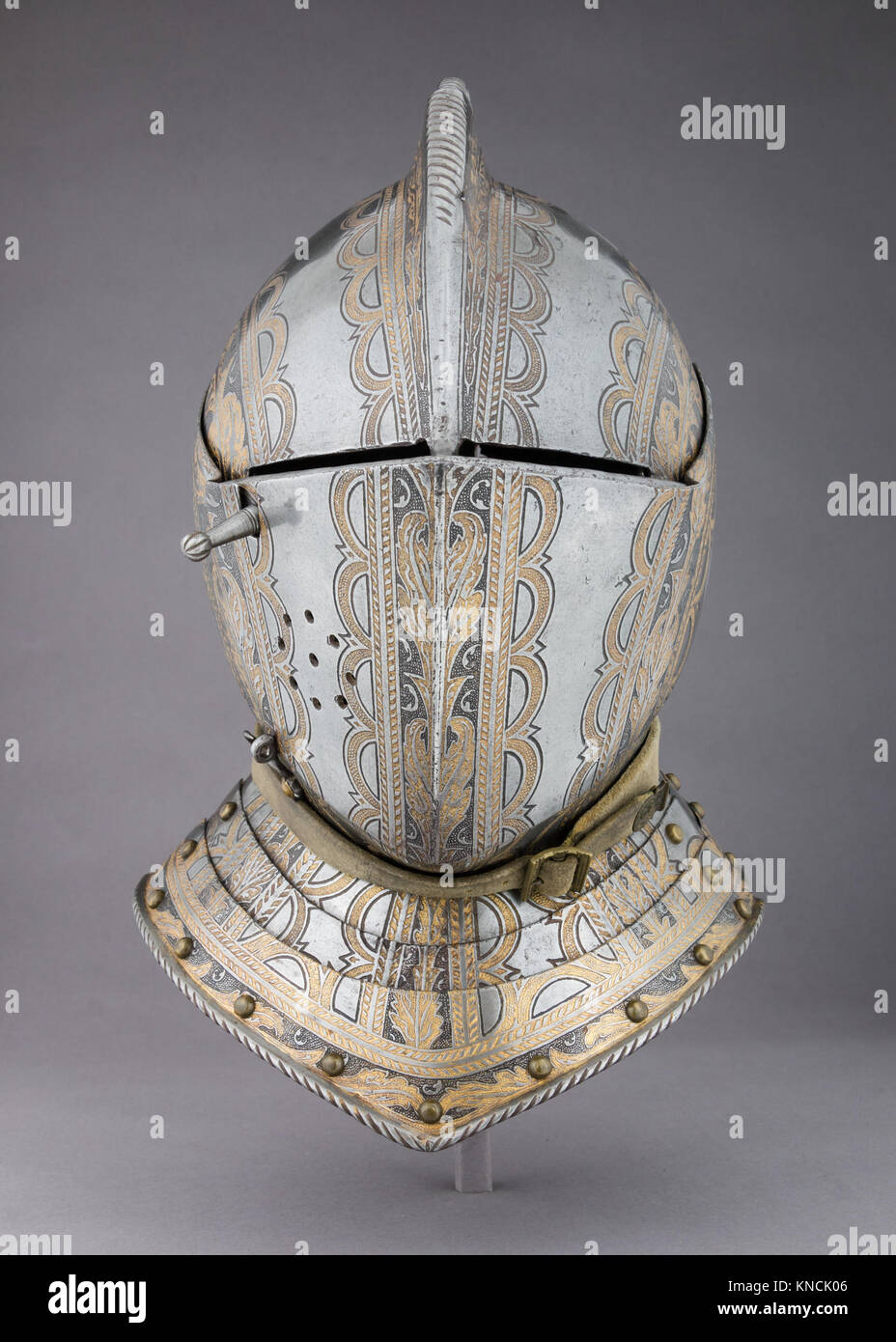 This close-helmet is a fully enclosed medieval armor piece, designed to ...