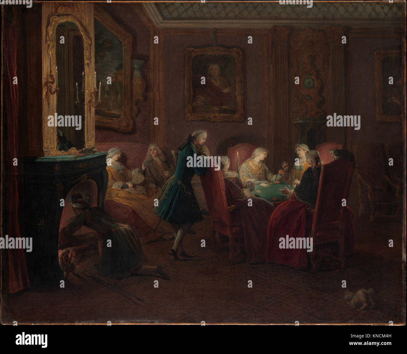 This artwork portrays a scene of card players in a drawing room ...