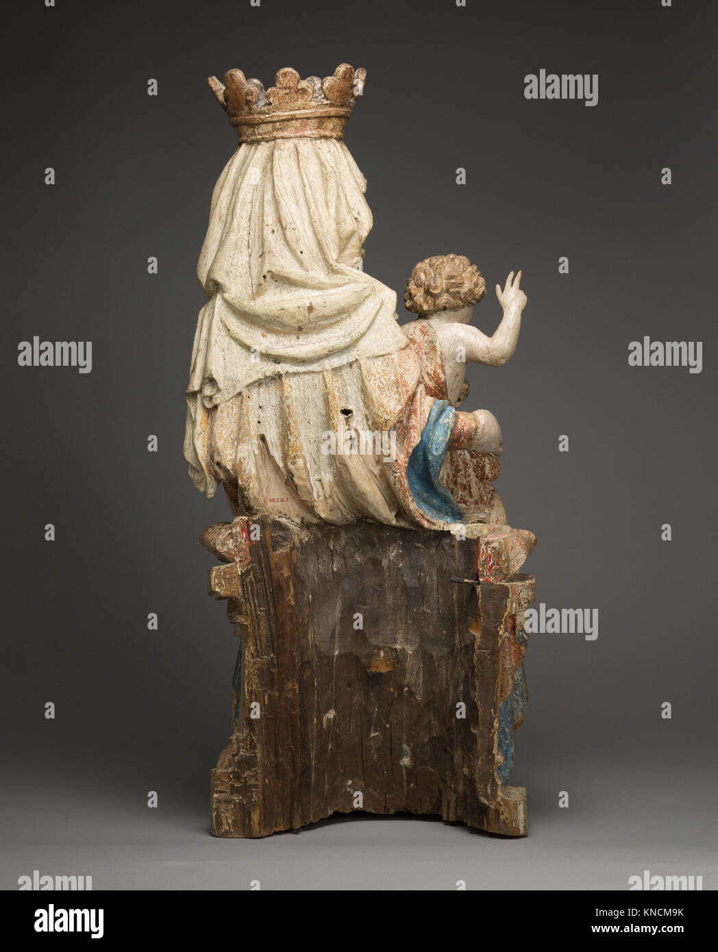 This artwork depicts the Virgin Mary enthroned with the Christ Child, a popular subject in ...