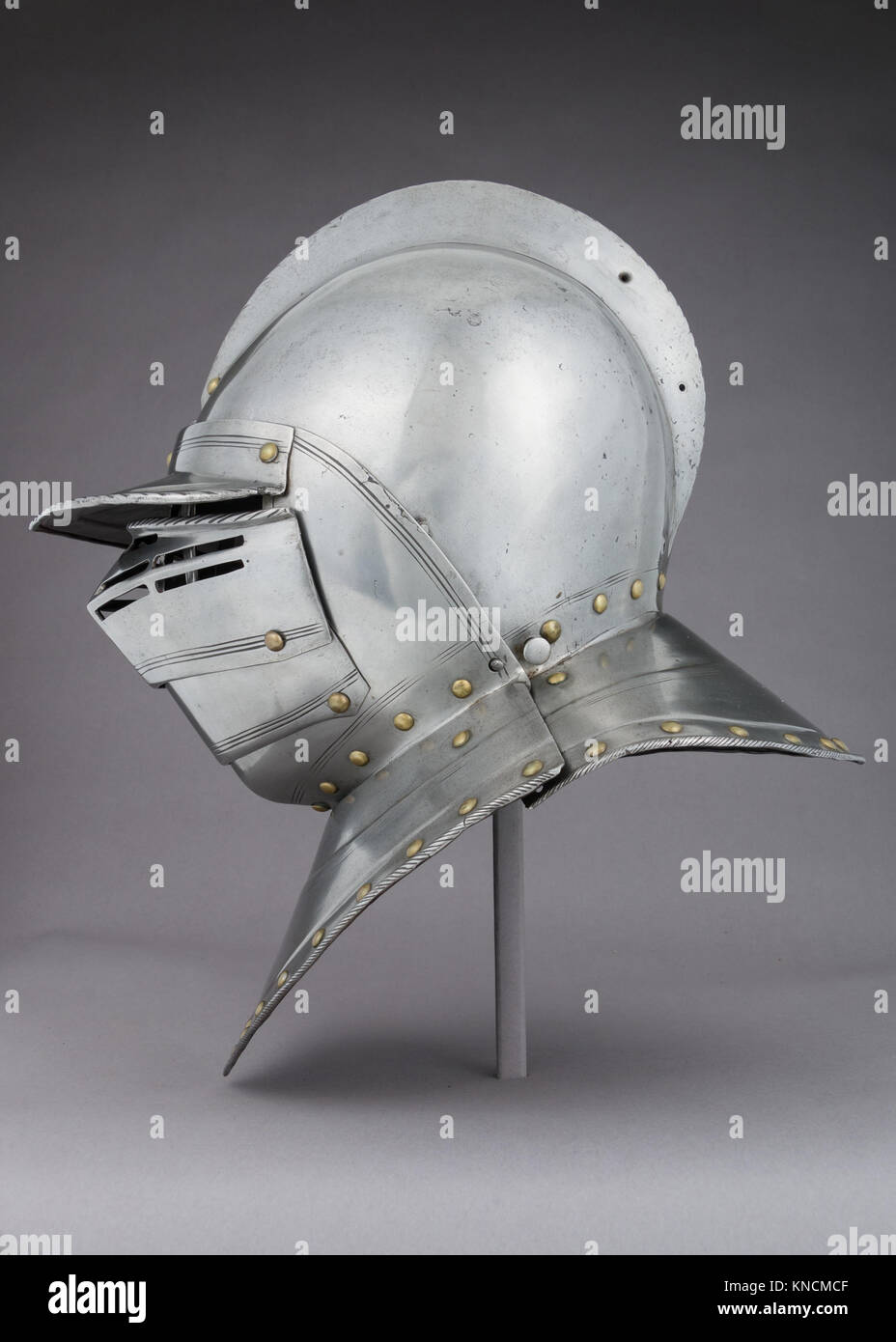 This closed burgonet helmet with falling buffe, part of a historical ...