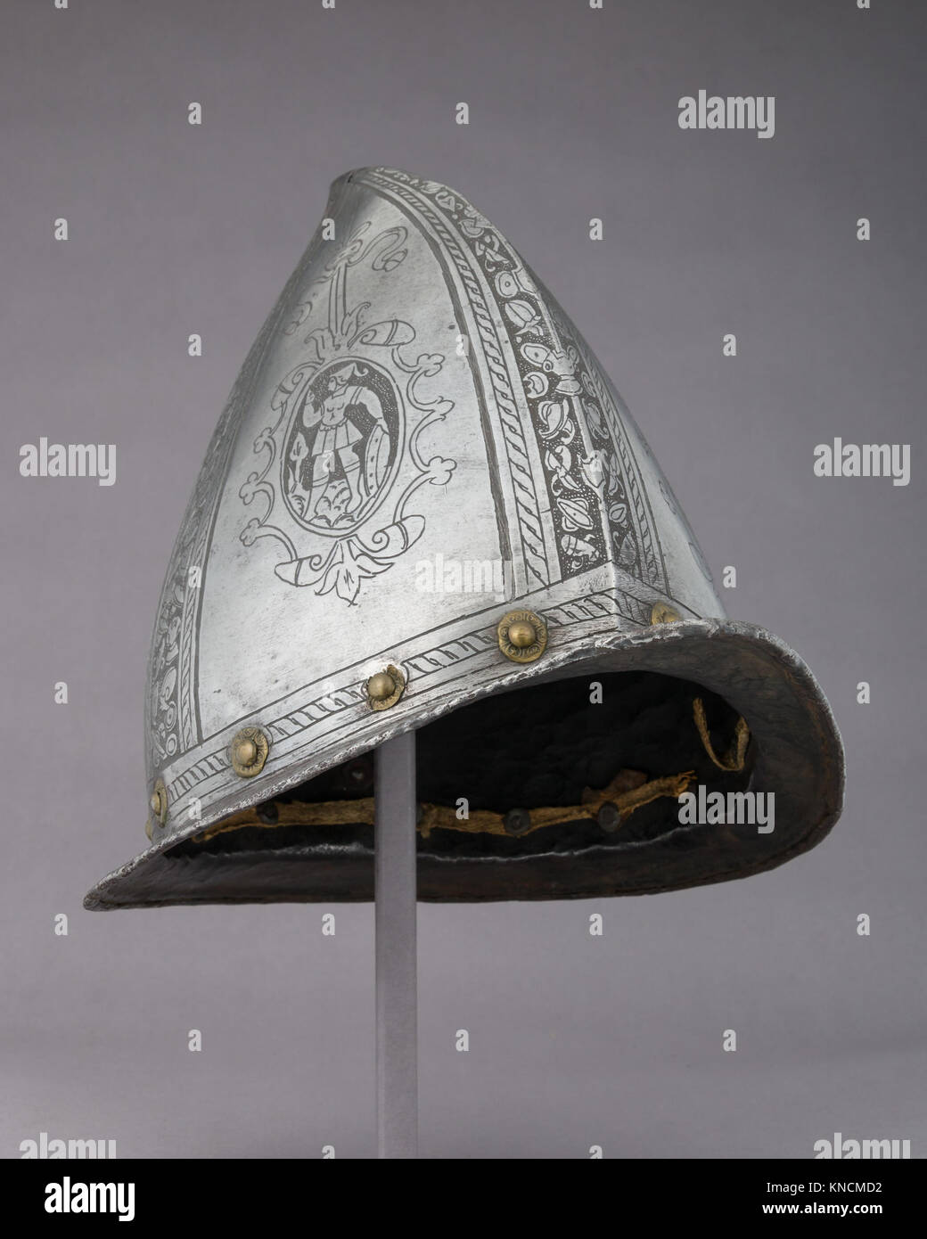 A cabasset, a type of medieval helmet, characterized by its simple yet ...